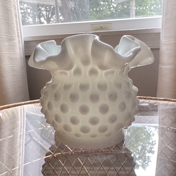 Fenton | Accents | Vintage Fenton Hobnail Milk Glass Double Crimped ...